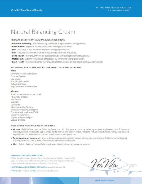 Natural Balancing Cream - VerVita Products, L.L.C